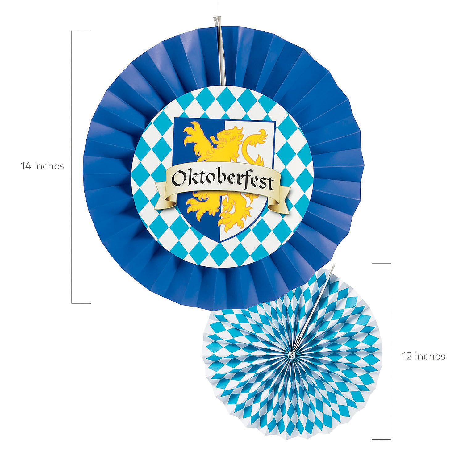 Fun Express Oktoberfest Hanging Fans – 12" to 14" Paper Fans Hanging Party Decorations, Birthday Parties, Bridal Showers, Baby Showers, Wedding – 12 Pieces