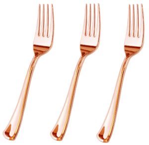 50 piece rose gold plastic forks set - reusable and recyclable - rose gold plastic forks for weddings, anniversaries, showers, parties - elegant and sturdy utensils by jl prime