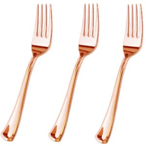 50 Piece Rose Gold Plastic Forks Set - Reusable and Recyclable - Rose Gold Plastic Forks for Weddings, Anniversaries, Showers, Parties - Elegant and Sturdy Utensils by JL Prime