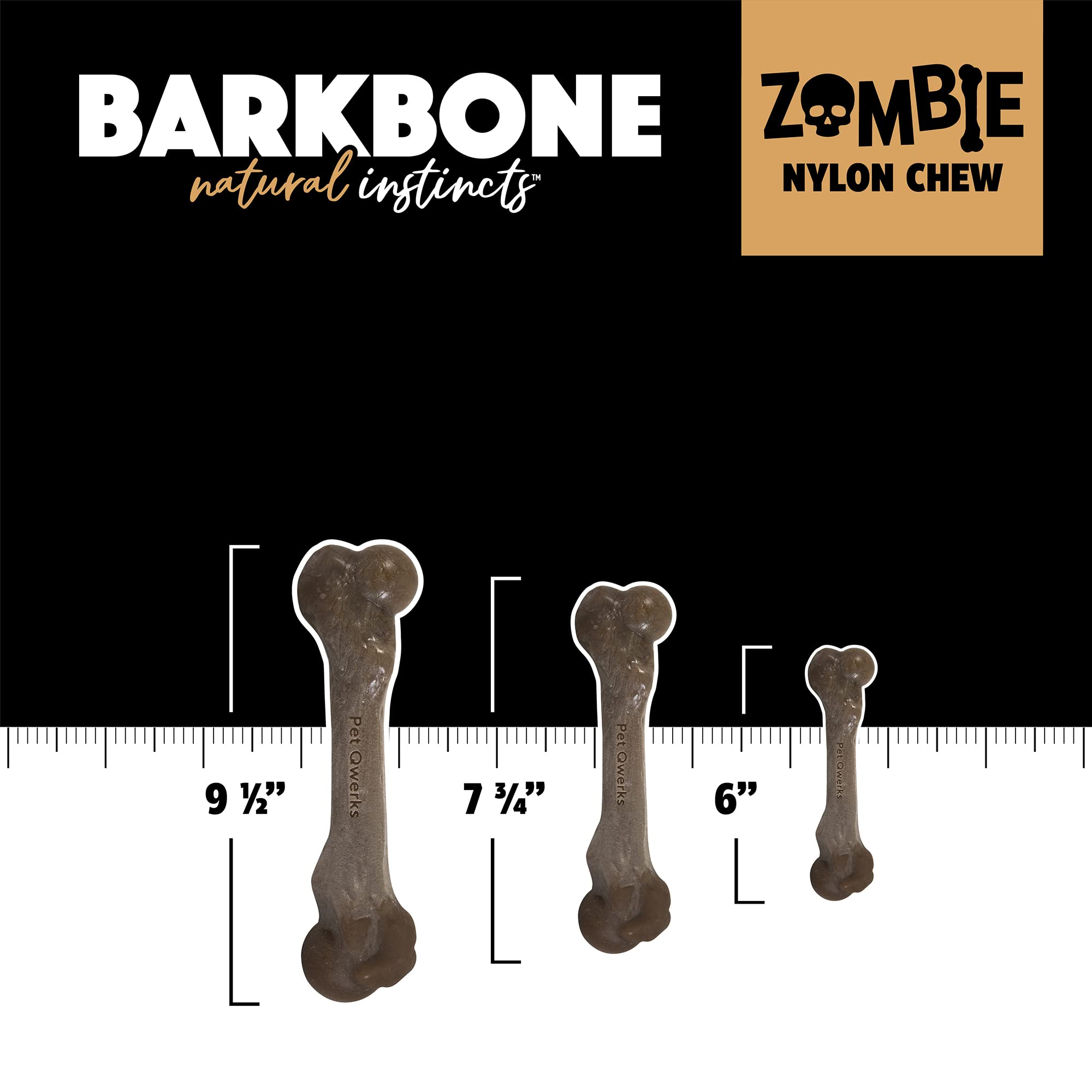 Pet Qwerks Zombie BarkBone - Nylon Dog Bone for Moderate Chewers - Bacon Flavor - 6"