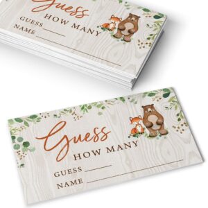 Printed Party Baby Shower Games – Guess How Many Candy Jar Game, Woodland Forest Animals Theme, 50 Cards & Sign