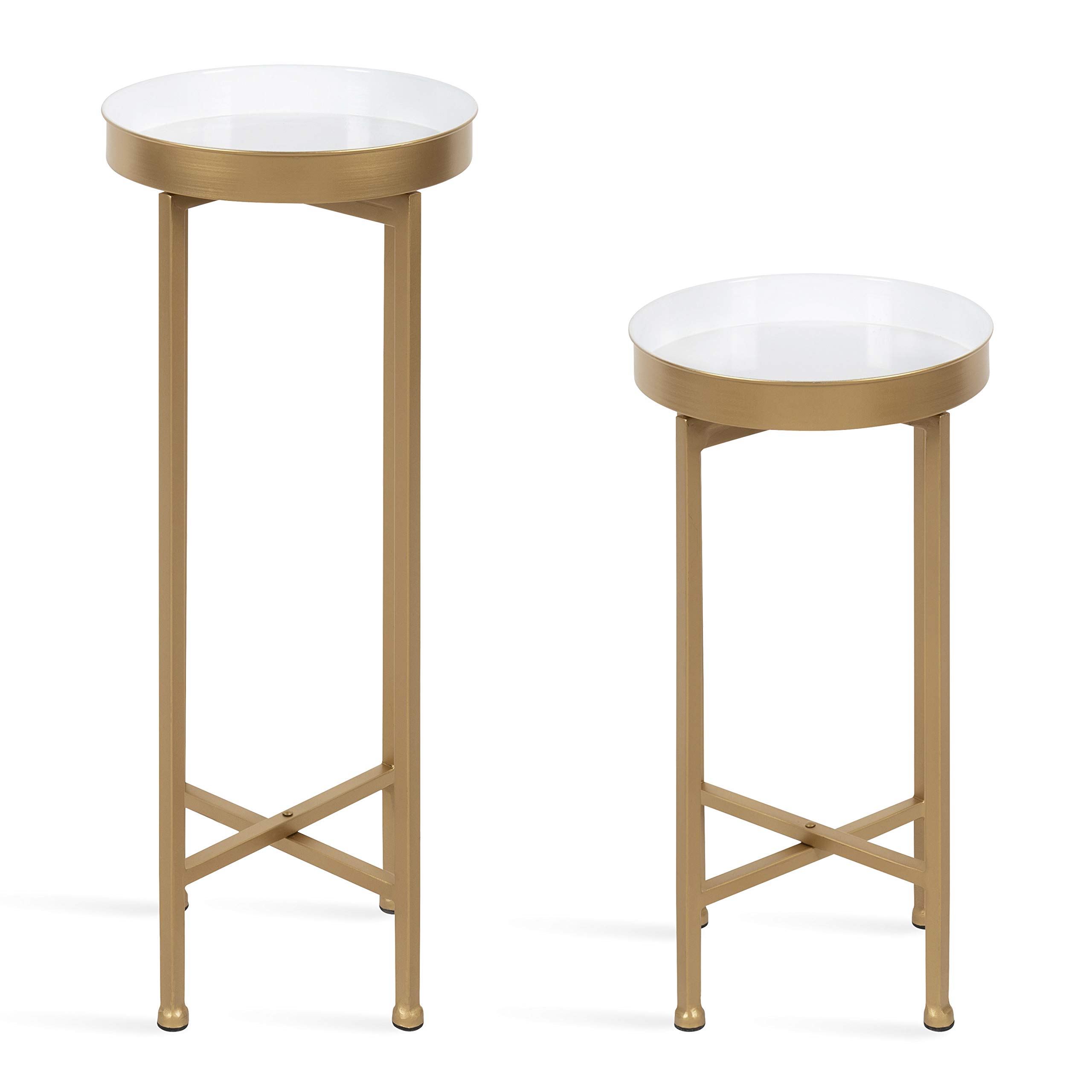 Kate and Laurel Celia Side Tables, Set of 2, Gold and White, Decorative Modern Glam End Table