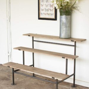 MY SWANKY HOME Modern Three Tiered Wood Shelves Bleachers Style Metal Display Unit Industrial