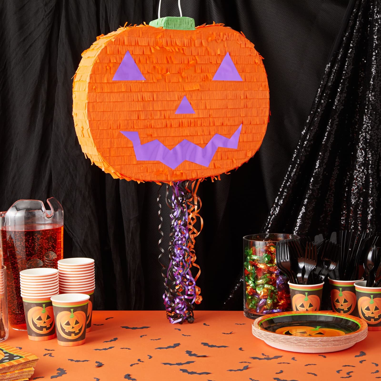 Cute Pumpkin Pinata for Halloween Party Supplies Decorations, Pull String Orange Jack-o-Lantern (17 x 13 x 3 In)