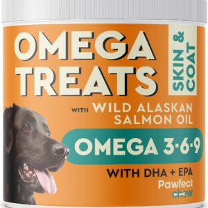 PawfectCHEW Fish Oil Omega 3 for Dogs - Allergy Relief - Joint Health - Itch Relief, Shedding - Skin and Coat Supplement - Alaskan Salmon Oil Chews - Omega 3 6 9 - EPA & DHA Fatty Acids