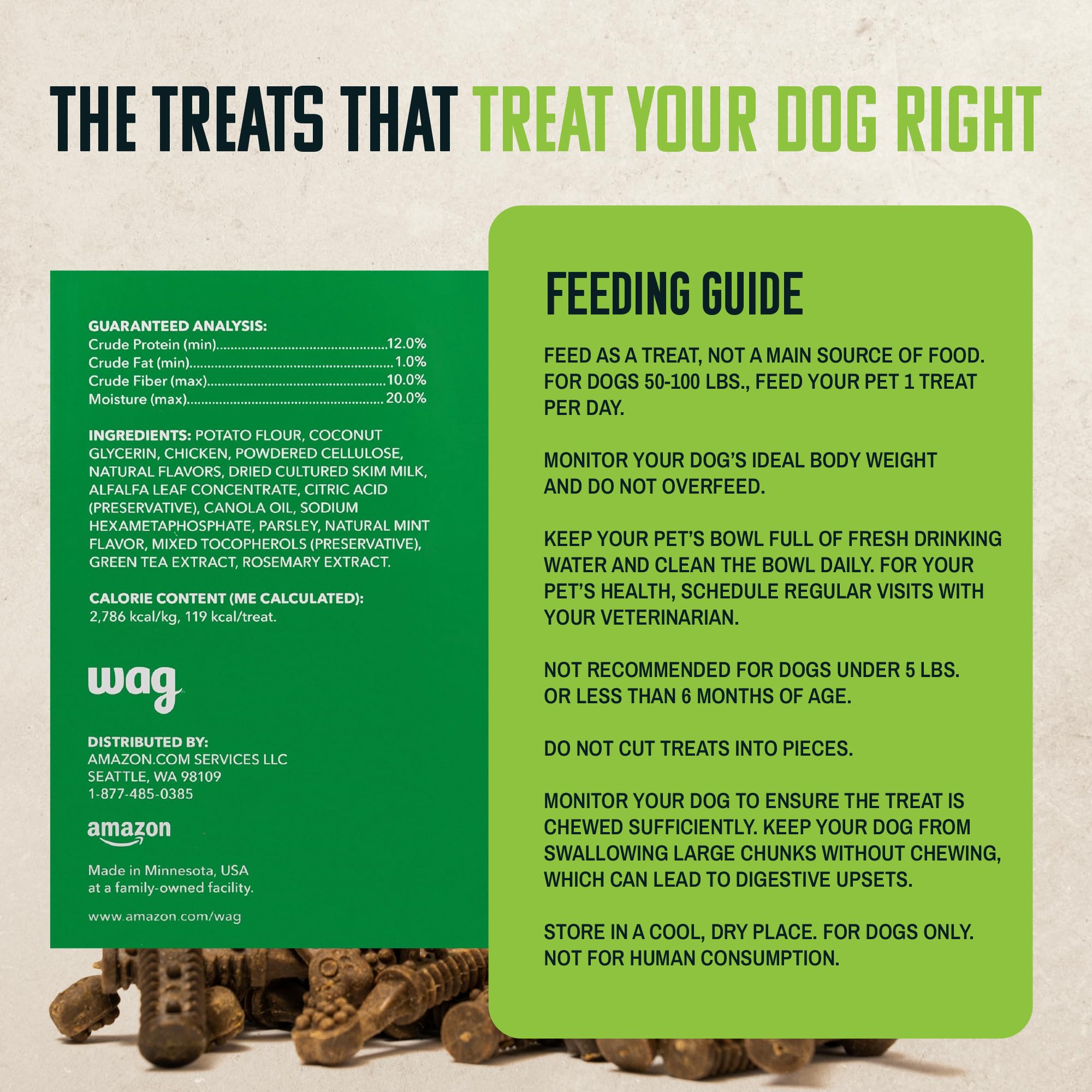 Amazon Brand - Wag Dental Dog Treats to Help Clean Teeth & Freshen Breath - Tiny, Unflavored, 2.25 pounds, 130 Count (Pack of 1)