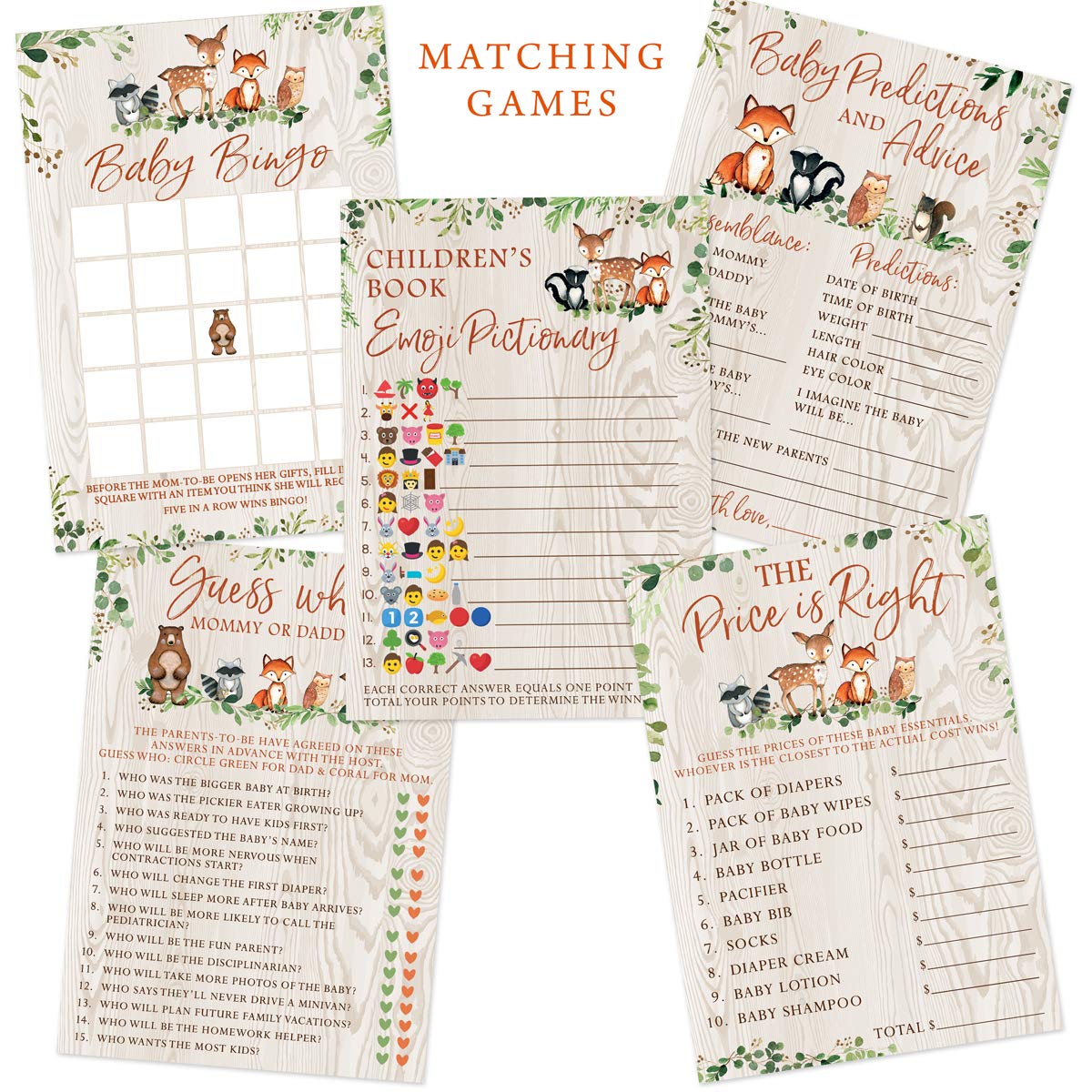 Printed Party Woodland Baby Shower Game - Baby Bingo, Set of 50