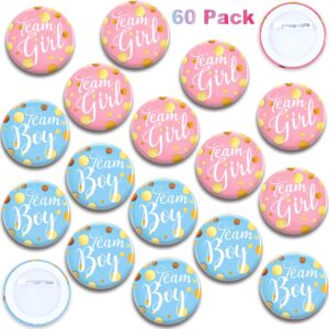 60 pieces gender reveal pins team girl and the boy button pin baby shower pink blue pins for baby shower party favors gender reveal party supplies, 1.5 inches