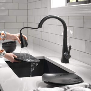 Delta Faucet Lenta Matte Black Kitchen Faucet Black, Kitchen Faucets with Pull Down Sprayer, Kitchen Sink Faucet, Faucet for Kitchen Sink, Magnetic Docking Spray Head, Matte Black 19802Z-BL-DST