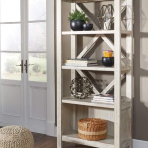 Signature Design by Ashley Carynhurst Rustic Farmhouse 75" Bookcase with 4 Shelves, White