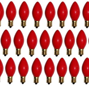 Dobar C7 Christmas Lights Replacement Bulbs - Red C7 Replacement Bulbs - E12 Candelabra Base - 5 Watt, 120 Volt - Set of 25