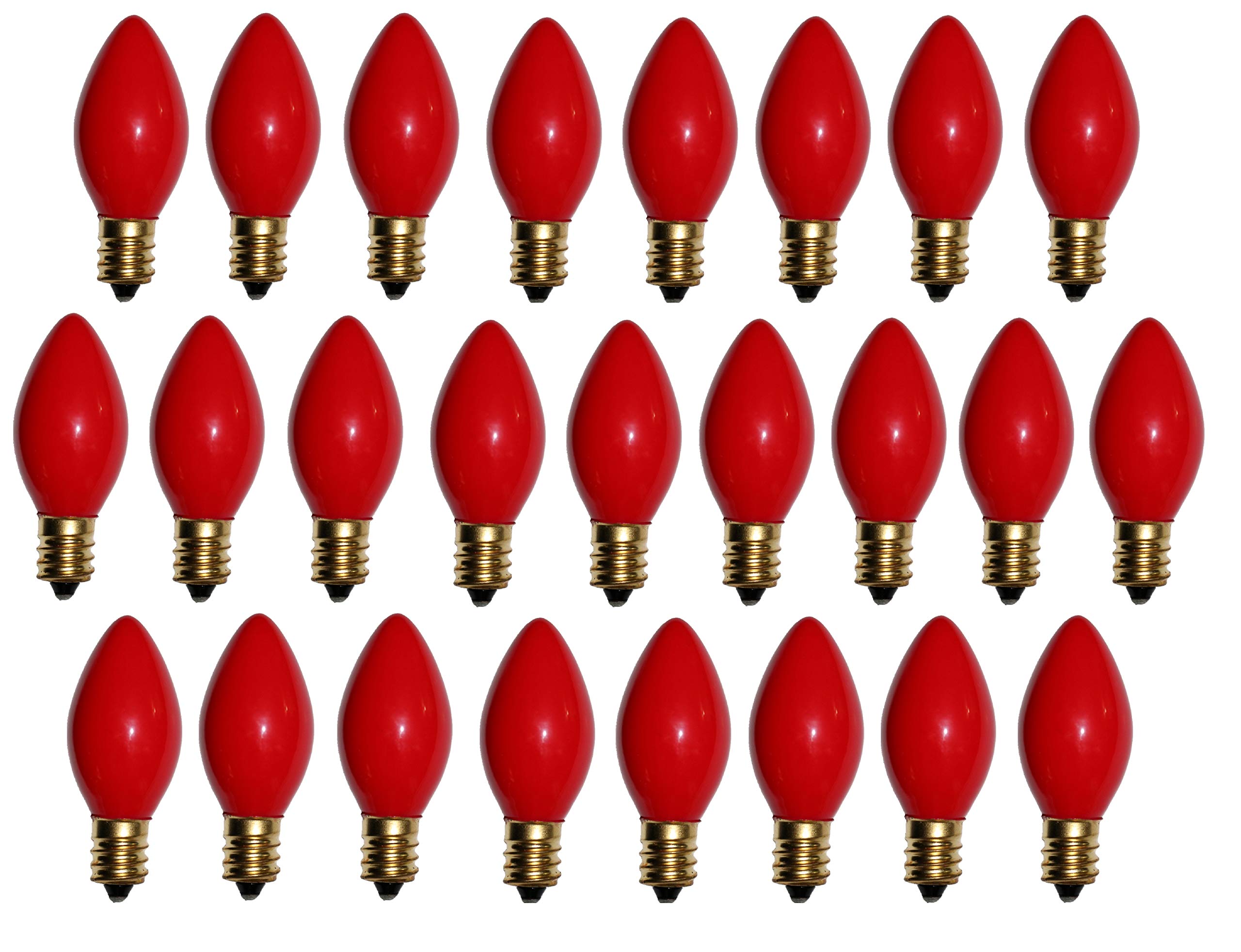 Dobar C7 Christmas Lights Replacement Bulbs - Red C7 Replacement Bulbs - E12 Candelabra Base - 5 Watt, 120 Volt - Set of 25