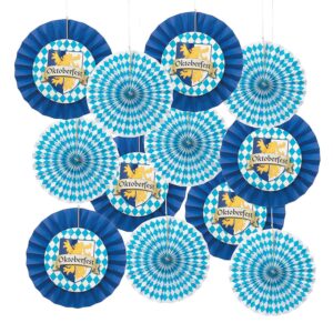 fun express oktoberfest hanging fans – 12" to 14" paper fans hanging party decorations, birthday parties, bridal showers, baby showers, wedding – 12 pieces