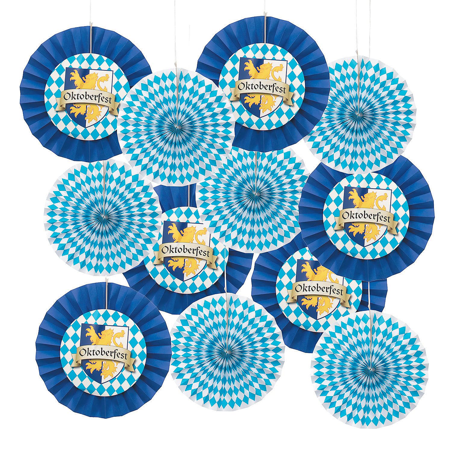 Fun Express Oktoberfest Hanging Fans – 12" to 14" Paper Fans Hanging Party Decorations, Birthday Parties, Bridal Showers, Baby Showers, Wedding – 12 Pieces