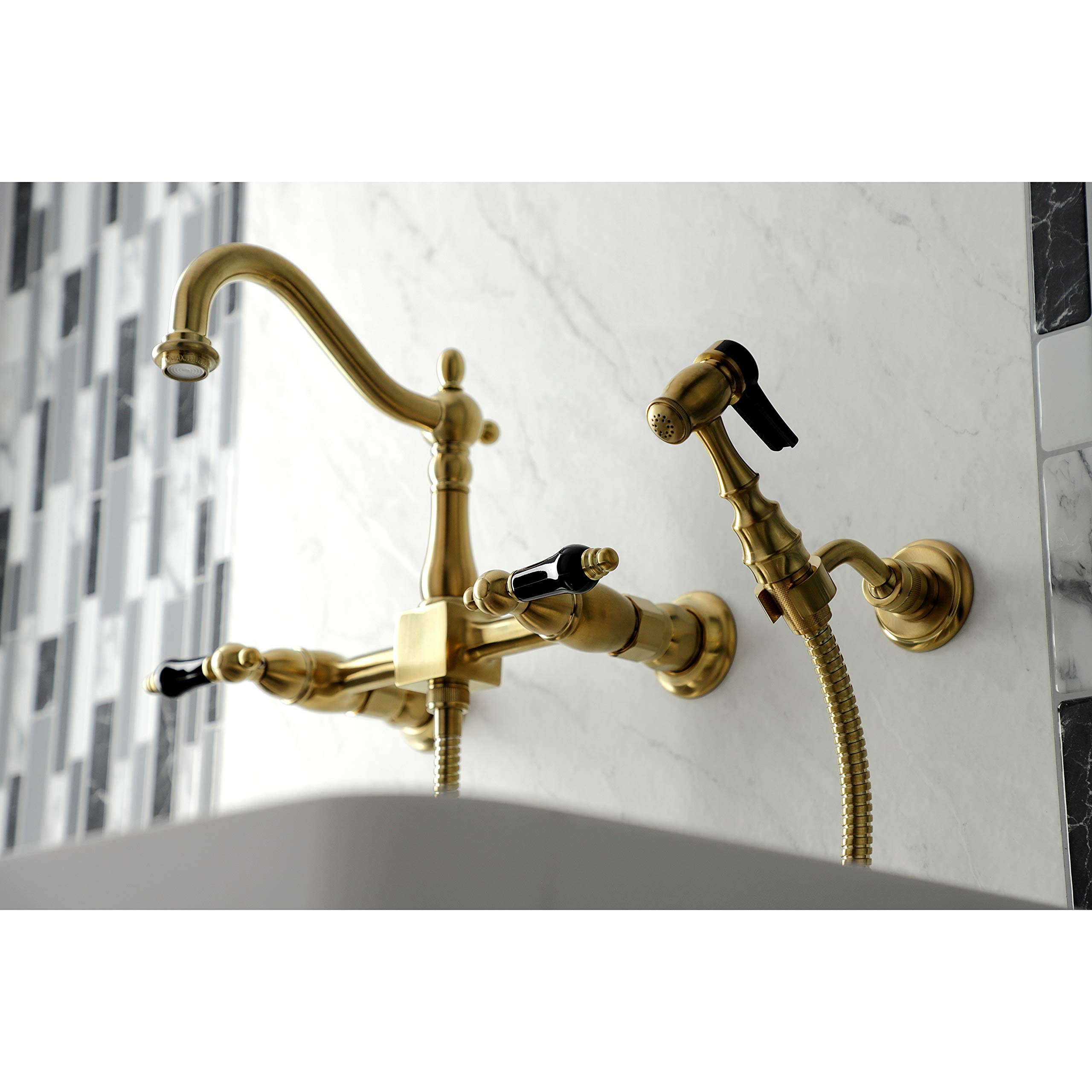 Kingston Brass KS1267PKLBS Duchess Bridge Kitchen Faucet, Brushed Brass