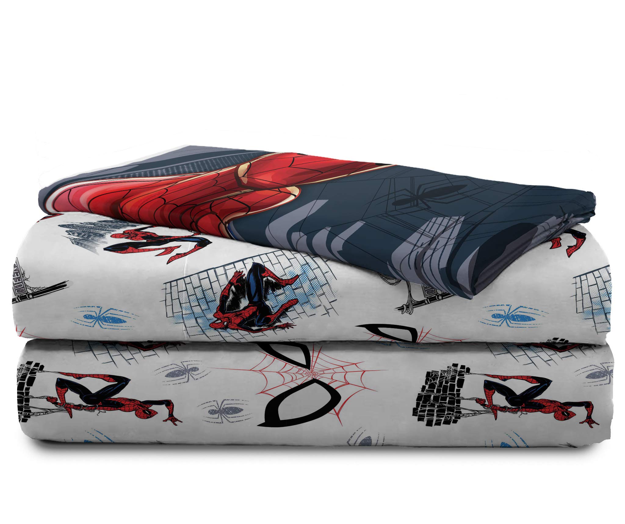 Jay Franco Marvel Spiderman Crawl 4 Piece Twin Bed Set - Includes Reversible Comforter & Sheet Set Bedding - Fade Resistant Microfiber - (Official Marvel Product), Multi - Spiderman