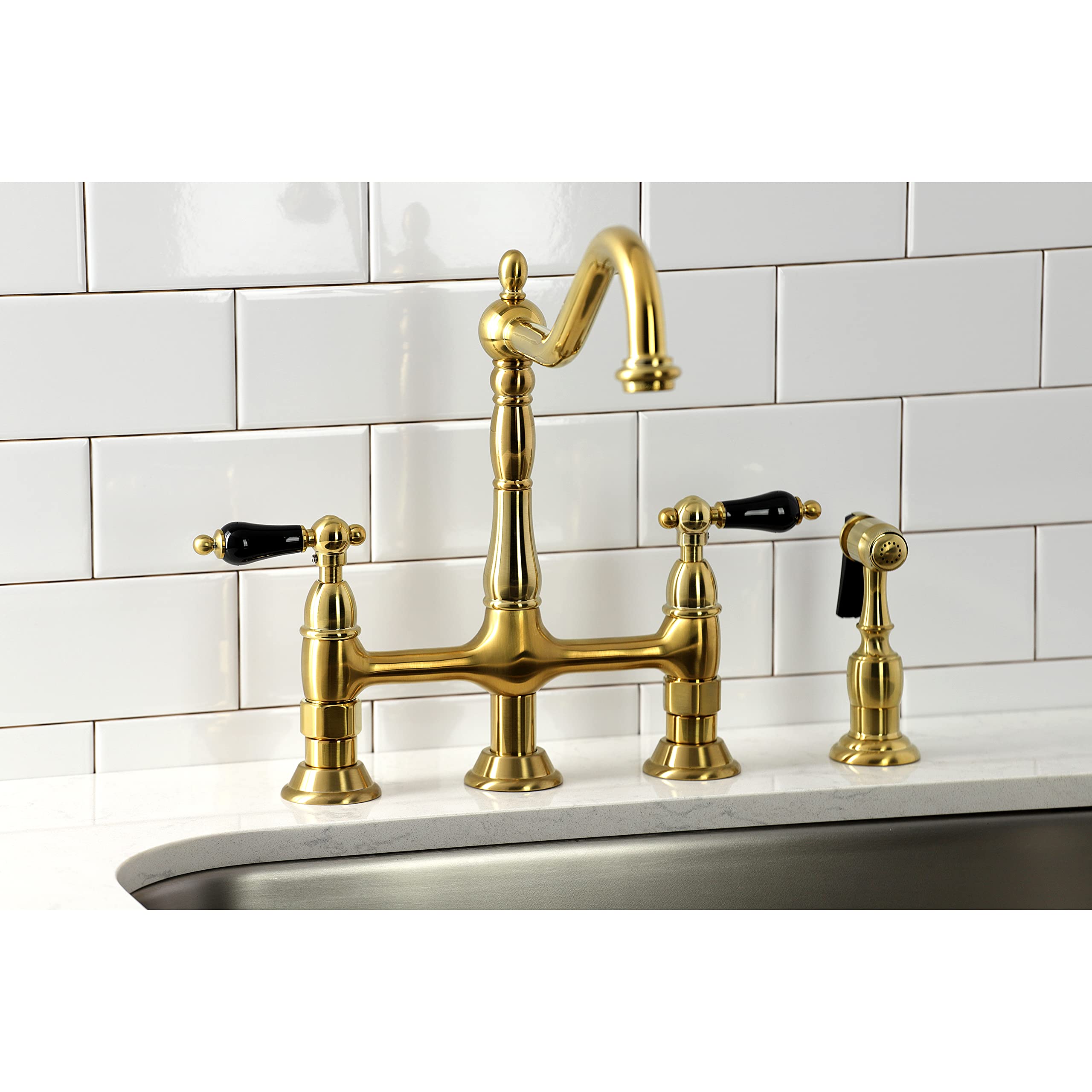 Kingston Brass KS1277PKLBS Duchess Bridge Kitchen Faucet, Brushed Brass