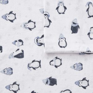 Intelligent Design Cozy Soft 100% Cotton Flannel Print Animals Stars Cute Warm, Ultra Soft Cold Weather Sheet Set Bedding, Twin, Blue Penguins 3 Piece