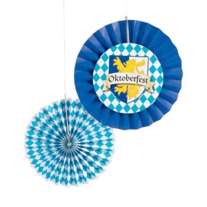 Fun Express Oktoberfest Hanging Fans – 12" to 14" Paper Fans Hanging Party Decorations, Birthday Parties, Bridal Showers, Baby Showers, Wedding – 12 Pieces