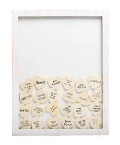 kate & milo wedding guestbook token frame, includes 50 heart tokens, perfect for wedding reception or bridal shower, distressed white