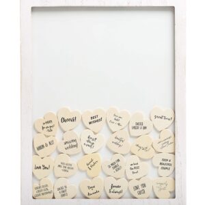 Kate & Milo Wedding Guestbook Token Frame, Includes 50 Heart Tokens, Perfect for Wedding Reception or Bridal Shower, Distressed White