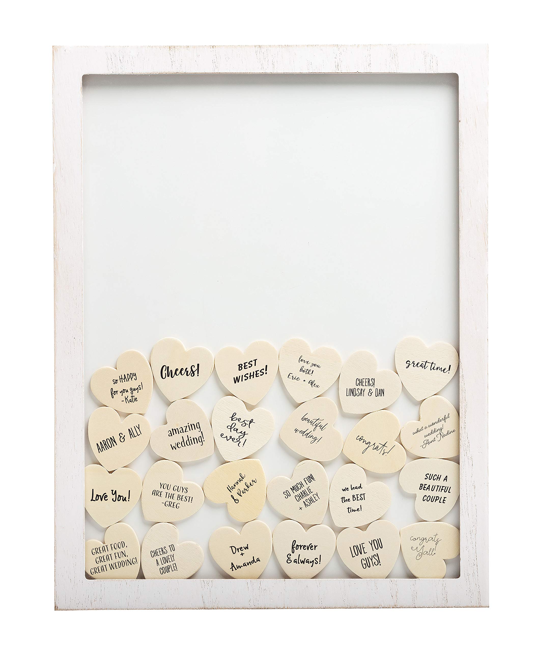 Kate & Milo Wedding Guestbook Token Frame, Includes 50 Heart Tokens, Perfect for Wedding Reception or Bridal Shower, Distressed White