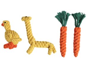 kirti dog chew toys rope - durable rope puppy chew toys animal shape washable cotton rope toys set for small dog puppy pet(4 packs/set)