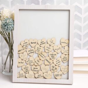 Kate & Milo Wedding Guestbook Token Frame, Includes 50 Heart Tokens, Perfect for Wedding Reception or Bridal Shower, Distressed White