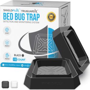 bed bug trap — 12 pack | truguard x bed bug interceptors (black) | eco friendly bed bug traps for bed legs | reliable insect detector, interceptor, and monitor for pest control and treatment