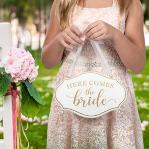 Lillian Rose Comes The Bride Flower Girl Ring Bearer Sign, 11"x7", White