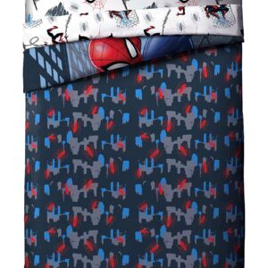 Jay Franco Marvel Spiderman Crawl 4 Piece Twin Bed Set - Includes Reversible Comforter & Sheet Set Bedding - Fade Resistant Microfiber - (Official Marvel Product), Multi - Spiderman