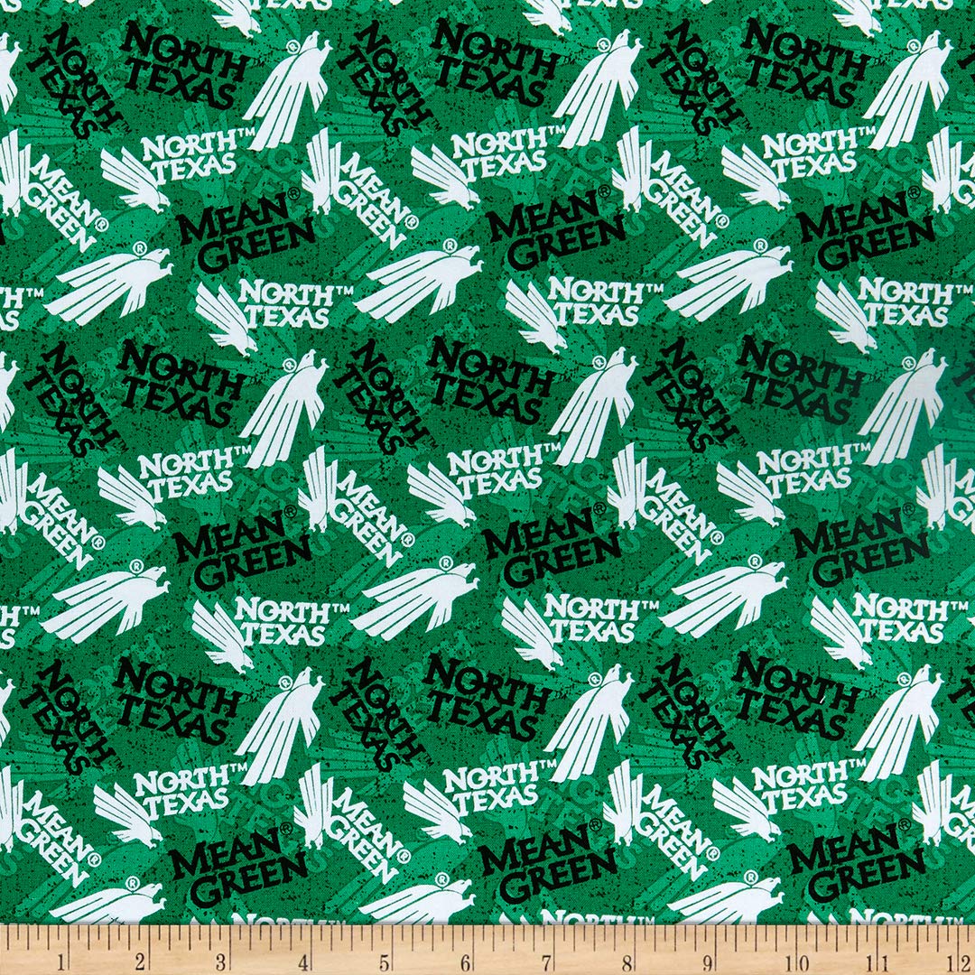 NCAA North Texas Mean Green Tone On Tone Cotton Multi, Fabric by the Yard