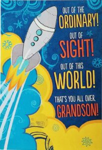 greeting card out of this world happy birthday grandson spaceship outer space ufo astronaut themed