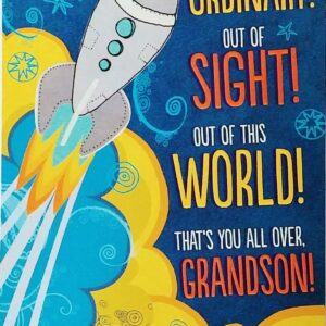 Greeting Card Out Of This World Happy Birthday Grandson Spaceship Outer Space UFO Astronaut Themed