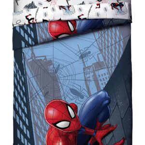 Jay Franco Marvel Spiderman Crawl 4 Piece Twin Bed Set - Includes Reversible Comforter & Sheet Set Bedding - Fade Resistant Microfiber - (Official Marvel Product), Multi - Spiderman