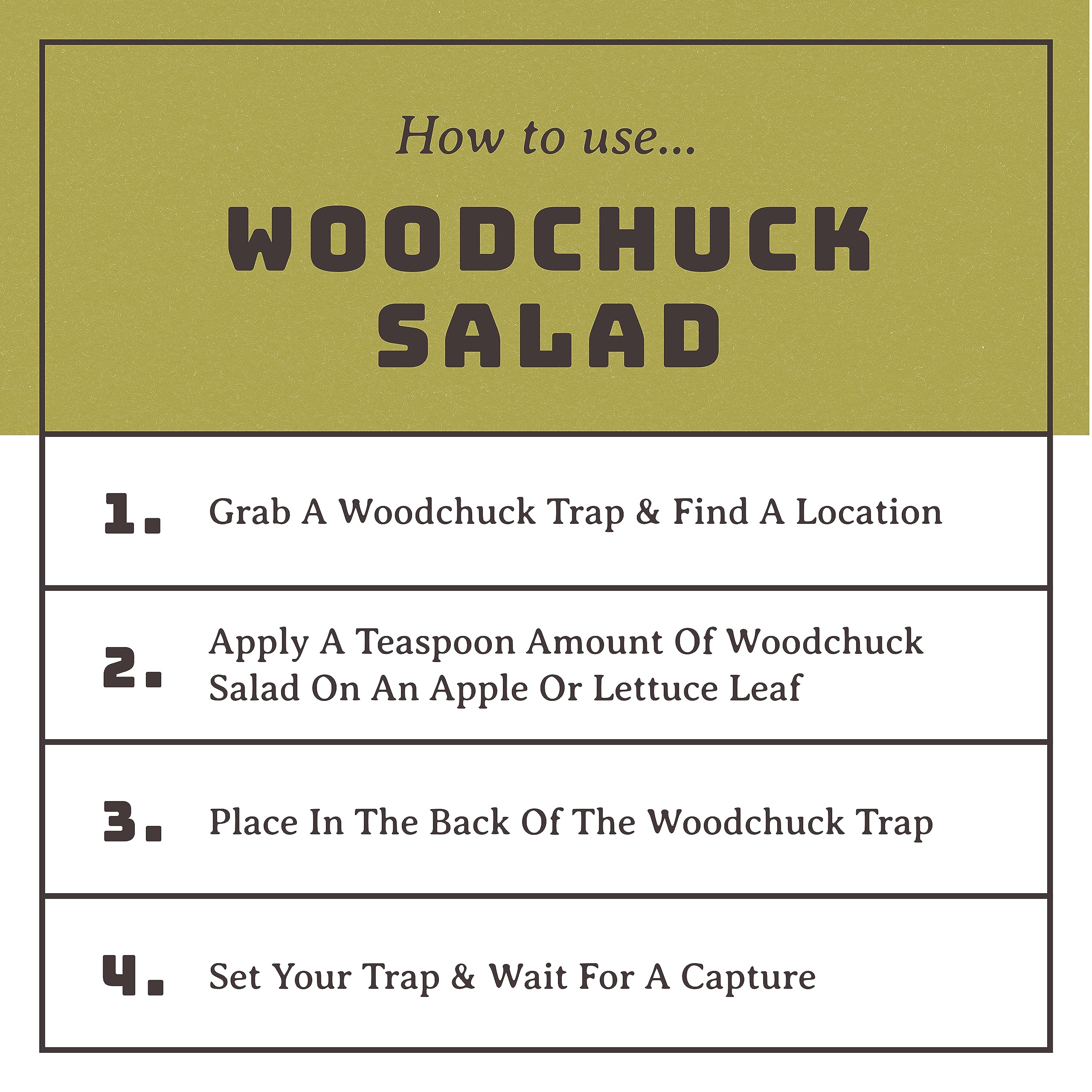 Woodchuck Salad 8 Oz | Highly Attractive Paste Bait to Get Rid of Groundhogs Wood Chucks Rabbits in Yard Garden Property | Potent Garden Vegetable Essence Scent | Handcrafted and Bottled in USA