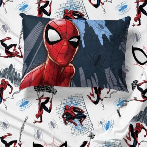 Jay Franco Marvel Spiderman Crawl 4 Piece Twin Bed Set - Includes Reversible Comforter & Sheet Set Bedding - Fade Resistant Microfiber - (Official Marvel Product), Multi - Spiderman