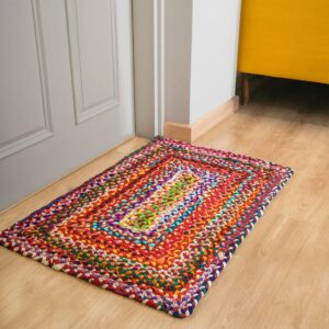 rajrang reversible chindi rag rug 2x3 ft cotton handmade braided mat multicolor boho accent area rugs