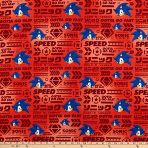 kaufman sonic the hedgehog sonic heads red, fabric by the yard