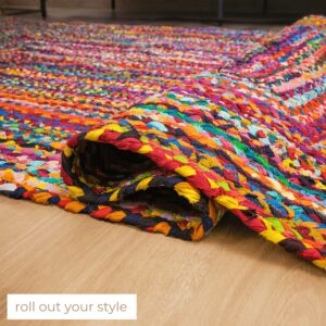 RAJRANG Reversible Chindi Rag Rug 2x3 ft Cotton Handmade Braided Mat Multicolor Boho Accent Area Rugs