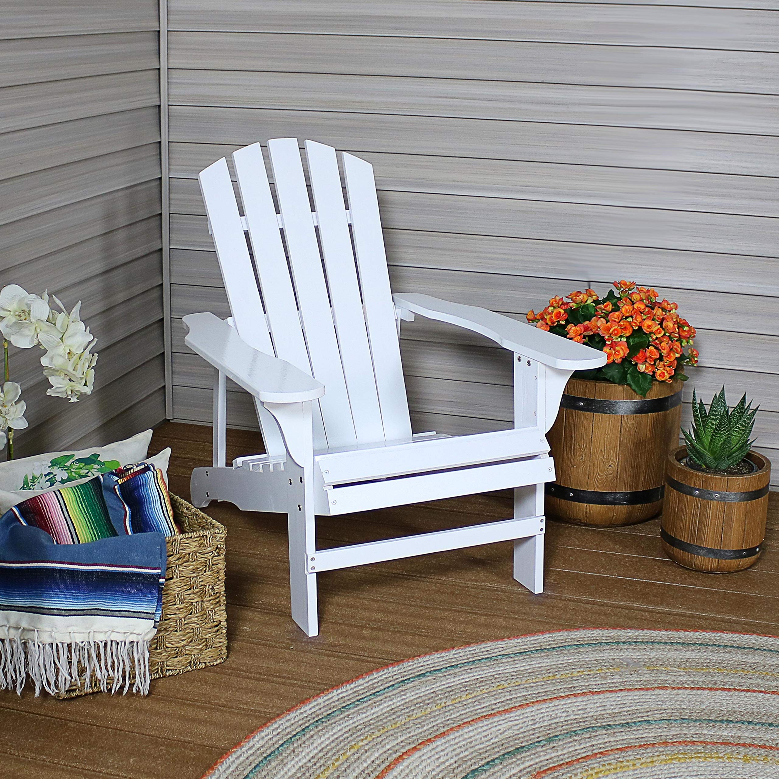 Sunnydaze Coastal Bliss Outdoor Painted Adirondack Chair - Natural Fir Wood Construction - Patio, Deck, Fire Pit, Garden, Porch and Lawn Seating - White