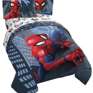 Jay Franco Marvel Spiderman Crawl 4 Piece Twin Bed Set - Includes Reversible Comforter & Sheet Set Bedding - Fade Resistant Microfiber - (Official Marvel Product), Multi - Spiderman