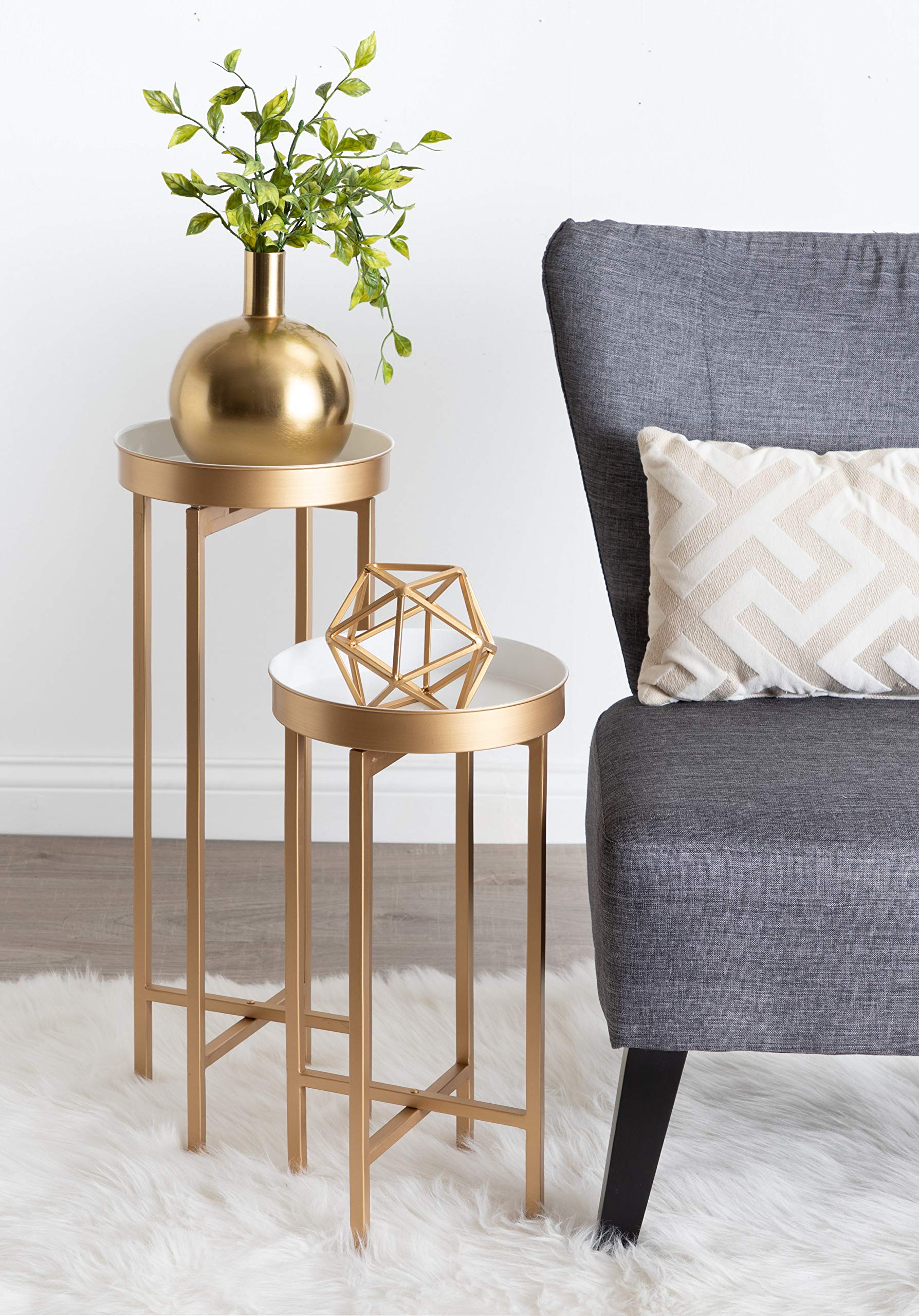 Kate and Laurel Celia Side Tables, Set of 2, Gold and White, Decorative Modern Glam End Table