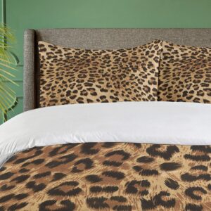 Ambesonne Leopard Print Duvet Cover Set, Skin Pattern of a Wild Savannah Animal Powerful Panther Big Cat, Decorative 3 Piece Bedding Set with 2 Pillow Shams, Queen Size, Brown Beige