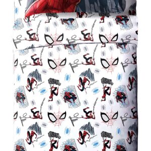 Jay Franco Marvel Spiderman Crawl 4 Piece Twin Bed Set - Includes Reversible Comforter & Sheet Set Bedding - Fade Resistant Microfiber - (Official Marvel Product), Multi - Spiderman