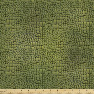 lunarable alligator fabric by the yard, realistic style digital illustration of crocodile reptile animal skin, decorative fabric for upholstery and home accents, 3 yards, green olive