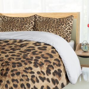 Ambesonne Leopard Print Duvet Cover Set, Skin Pattern of a Wild Savannah Animal Powerful Panther Big Cat, Decorative 3 Piece Bedding Set with 2 Pillow Shams, Queen Size, Brown Beige