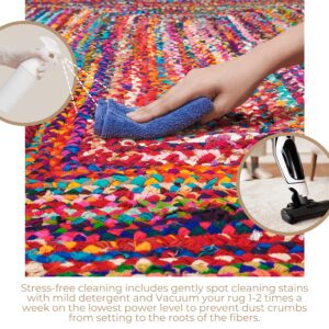 RAJRANG Reversible Chindi Rag Rug 2x3 ft Cotton Handmade Braided Mat Multicolor Boho Accent Area Rugs