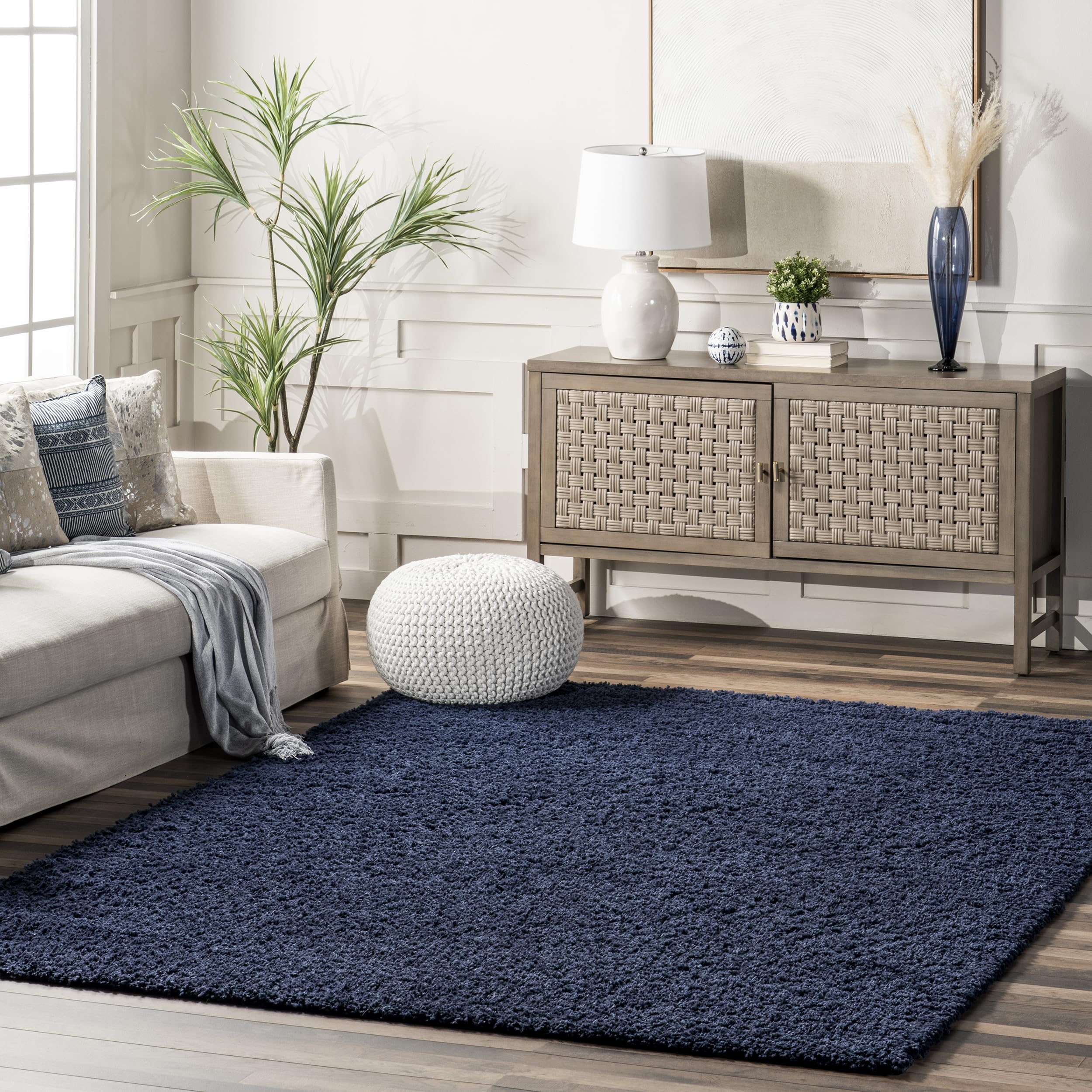 nuLOOM Marleen Contemporary Shag Area Rug, 4' Square, Navy