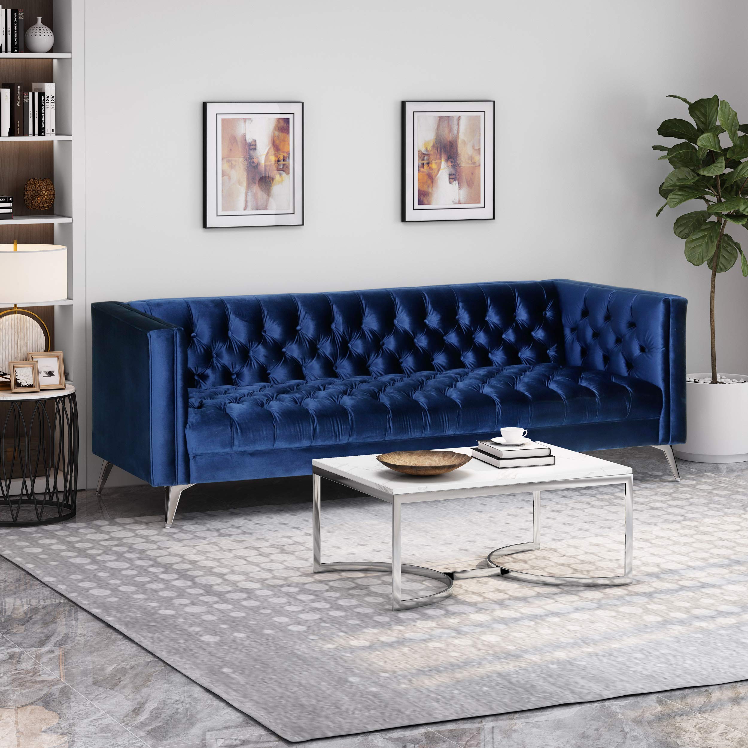 Christopher Knight Home Hillel Sofas, Midnight Blue, Silver